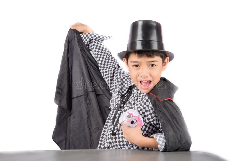 Little Boy Pretend As a Magician Performance with Fun Stock Image ...