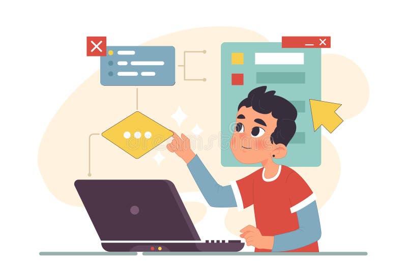 Little Boy Programming and Coding. Computer Science Education Stock Illustration - Illustration ...