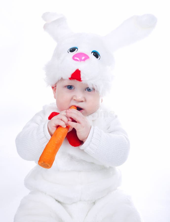 Little Boy in Rabbit Costume with Carrot Isolated Stock Image - Image ...