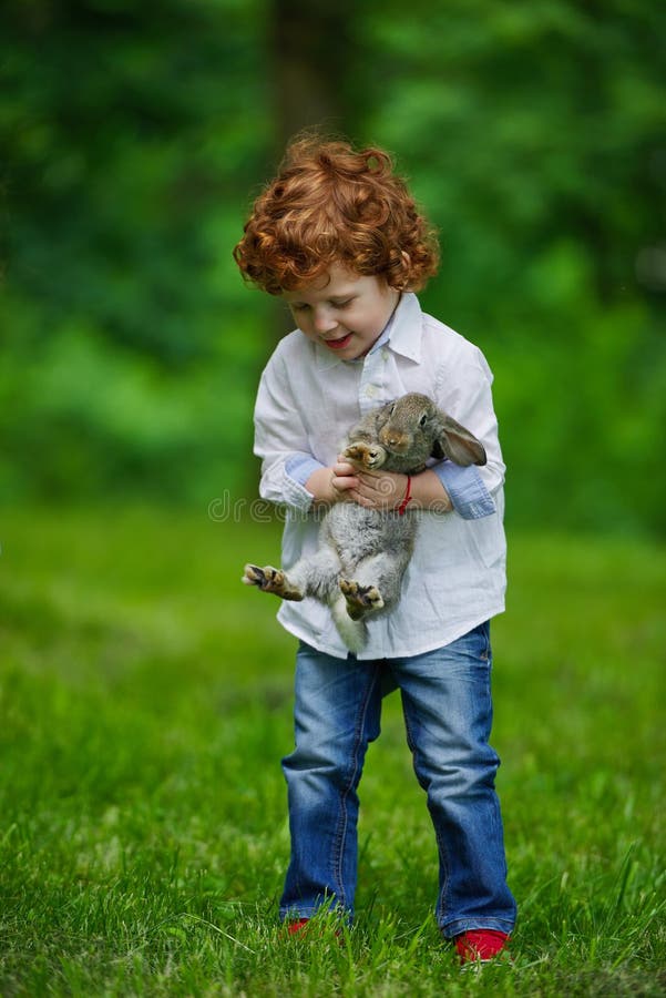 Little boy with rabbit stock photo. Image of childhood - 28808188