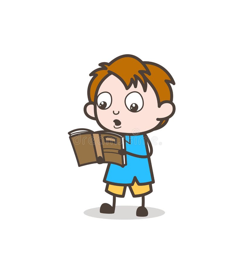 Little Boy Reading Book - Cute Cartoon Kid Vector Stock Illustration ...