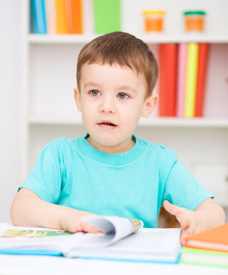 Little Boy is Reading a Book Stock Image - Image of educational ...