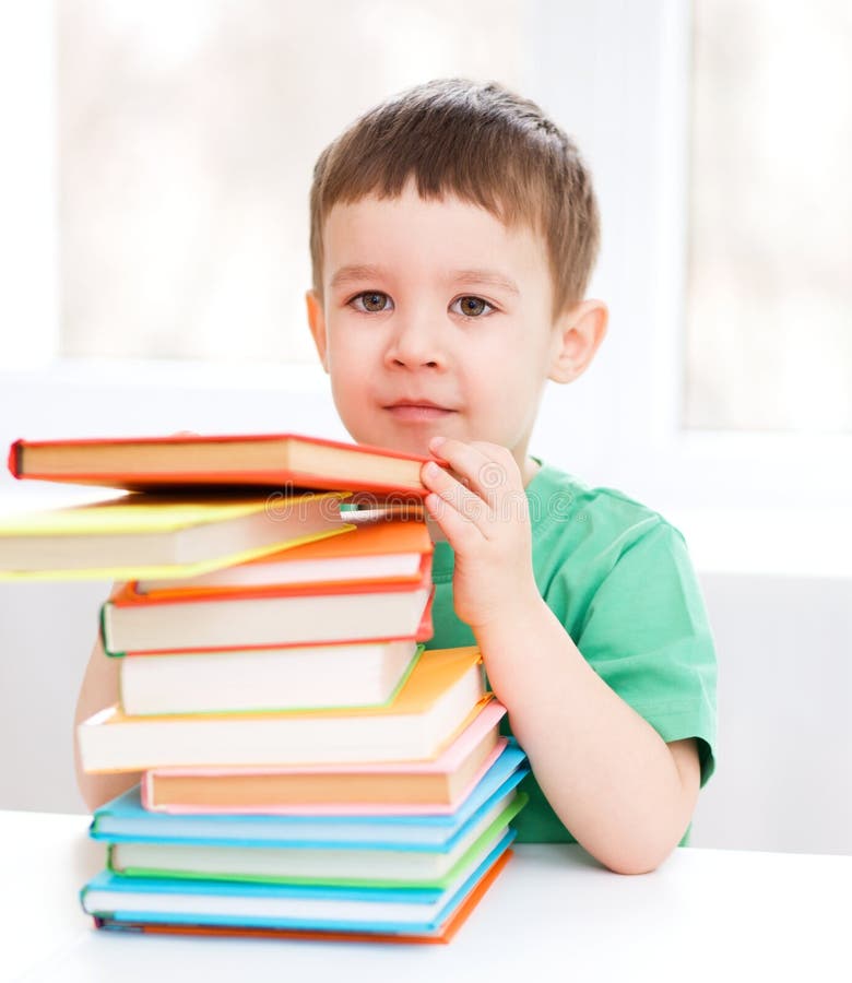 Little Boy is Reading a Book Stock Image - Image of caucasian, learning ...
