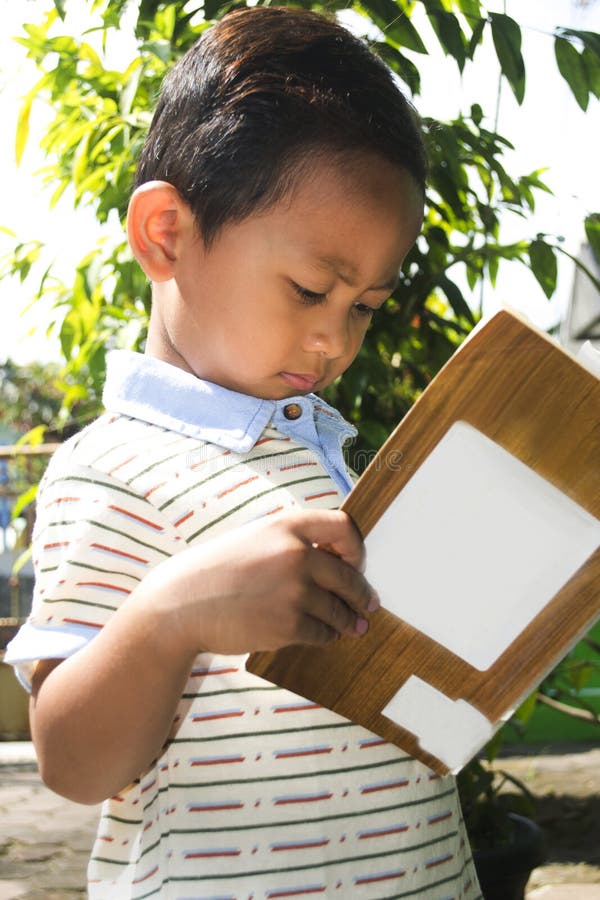 Little Boy Reading a Book in the Sun Stock Photo - Image of baby ...