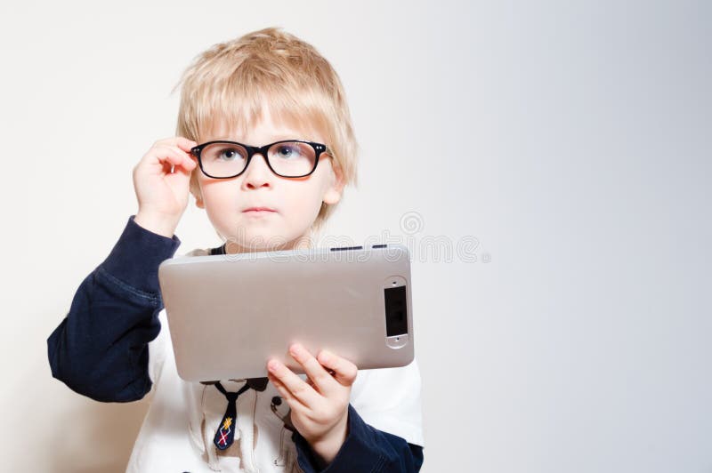 Little Boy Reading on Tablet Pc Computer Stock Photo - Image of play ...