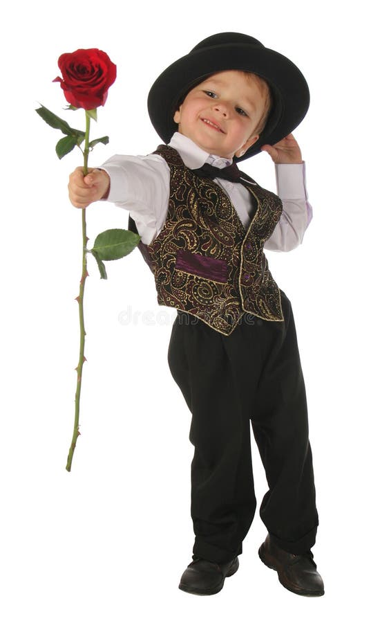 Little boy with red rose stock photo. Image of isolated - 28530506