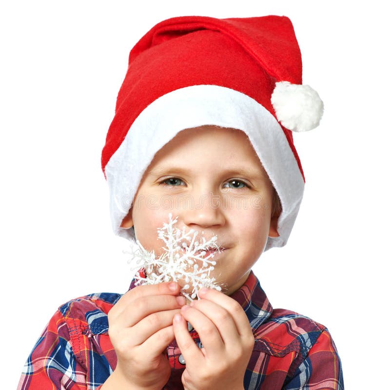 Little Boy in Red Santa Hat is Funny and Angry Isolated Stock Image ...