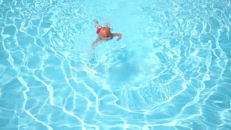Little Boy in Red Trunks Swim in Blue Pool with Stock Footage - Video ...