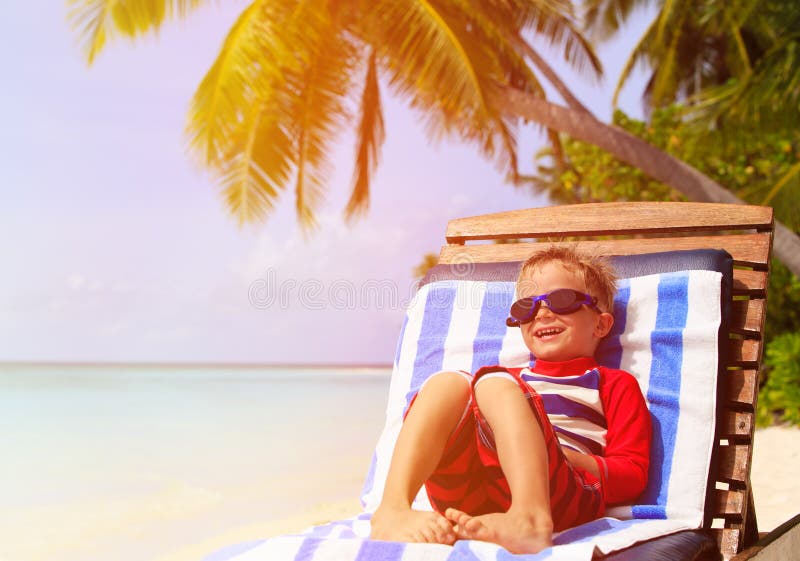 Little Boy Relaxed on Summer Beach Stock Image - Image of tropical ...