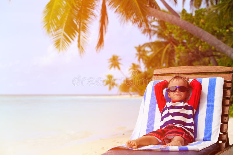 Little Boy Relaxed on Summer Beach Stock Photo - Image of relax ...