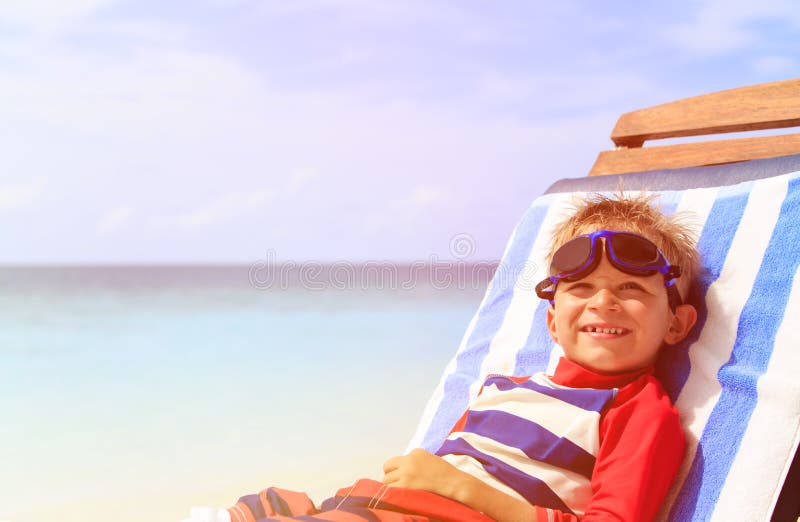Little Boy Relaxed on Summer Beach Stock Photo - Image of relax, happy ...