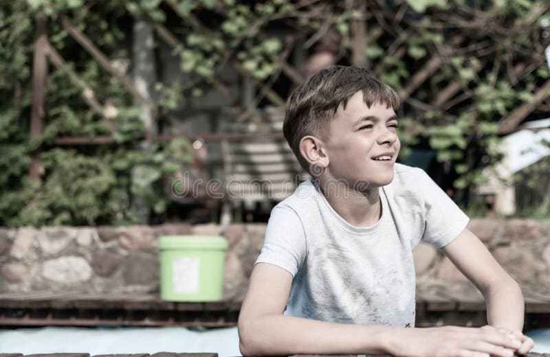 A Little Boy is Resting on a Private Plot Stock Image - Image of ...