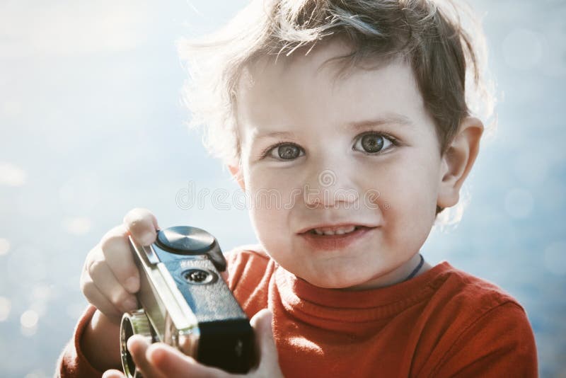 Little Boy with Retro Camera Stock Image - Image of cute, enjoy: 49724013