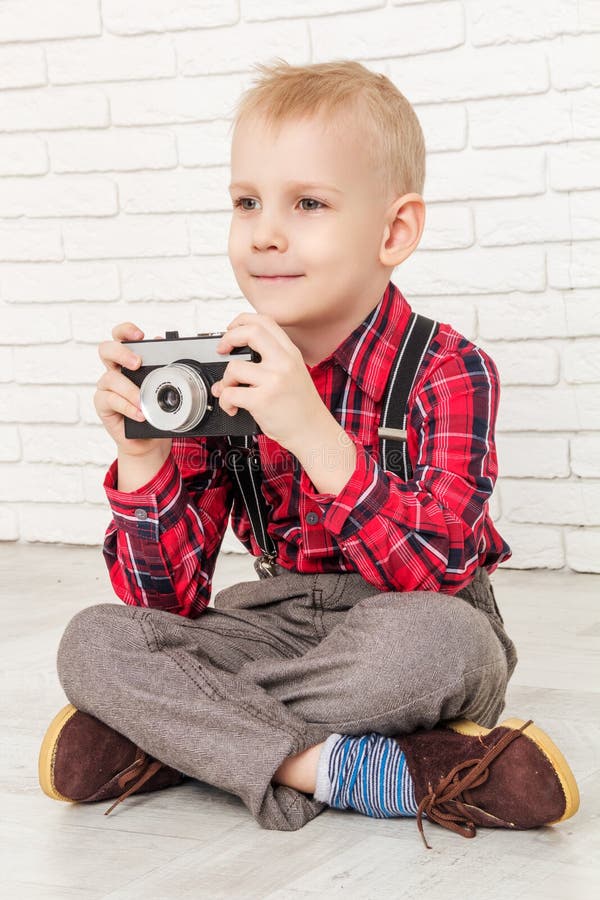 Little Boy with Retro Camera Stock Image - Image of profession, cute ...