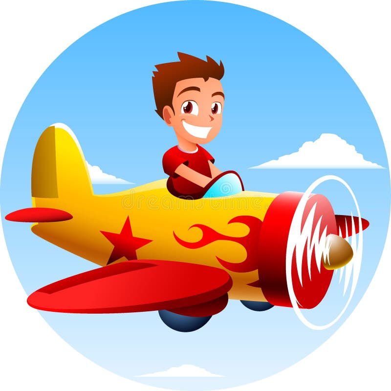 Little Boy Riding an Airplane Stock Illustration - Illustration of ...