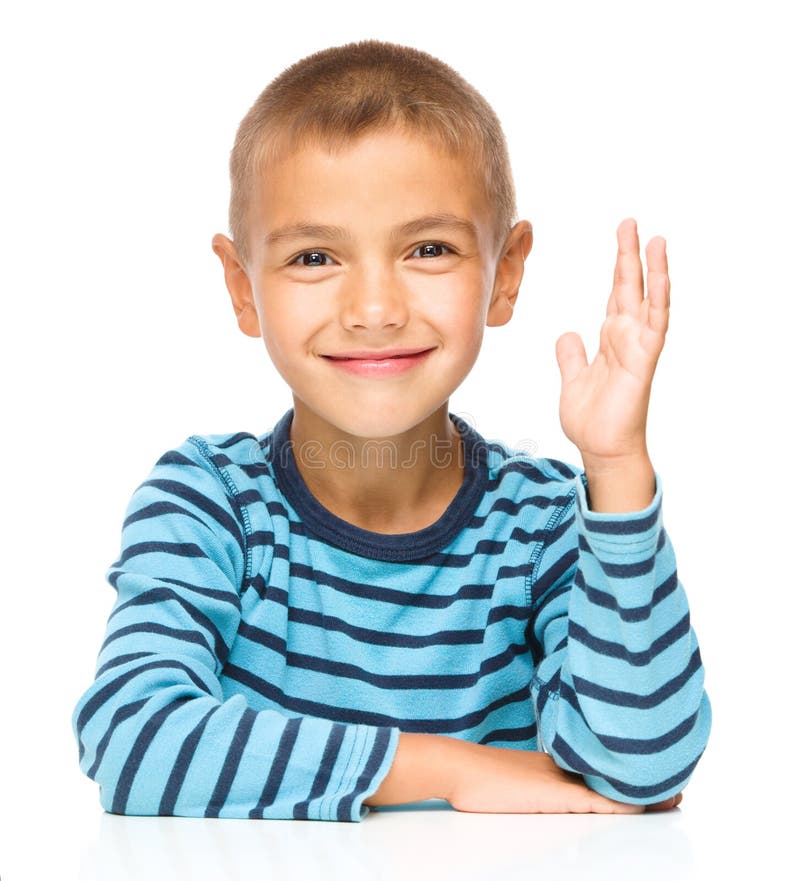 Little Boy is Rising His Hand Up Stock Photo - Image of child ...