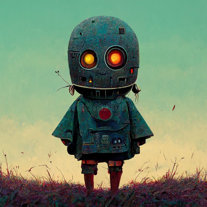 Little boy with robot head stock illustration. Illustration of metal ...