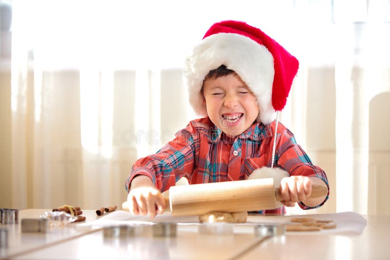 Little Boy with Rolling Pins Baking and Having Fun Stock Photo - Image ...