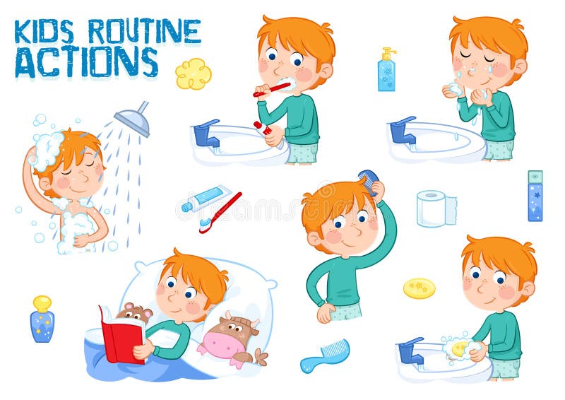 Little Boy and daily Routine - Cartoon Character - Illustration Stock ...