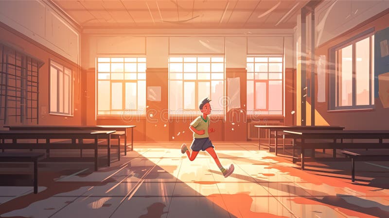 A Little Boy is Running in an Empty Classroom, Generative AI. Stock ...