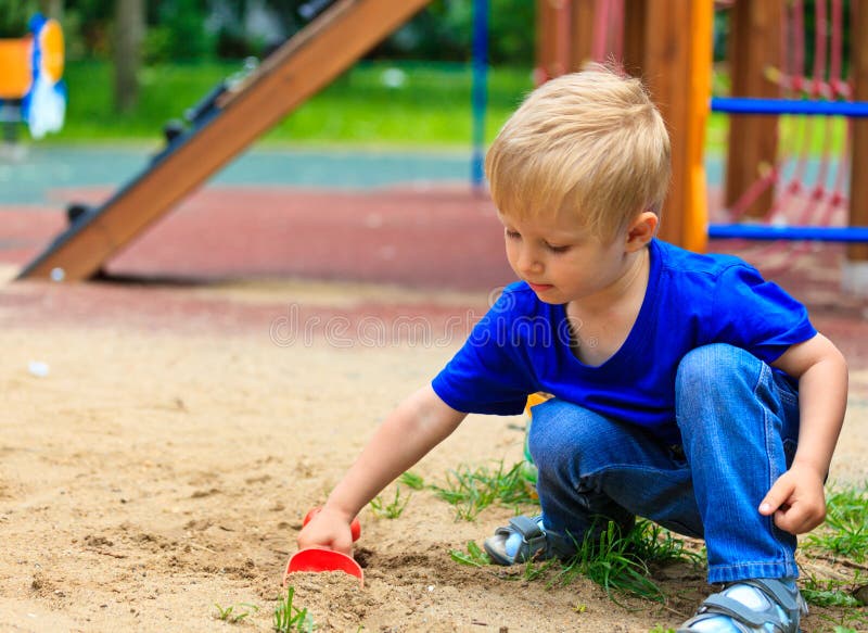 Little Boy in the Sandbox, Daycare Concept Stock Photo - Image of ...