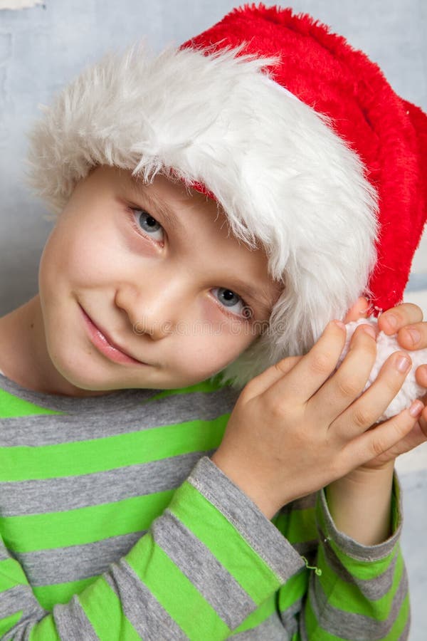 Little boy with Santa hat stock image. Image of joyful - 81880967