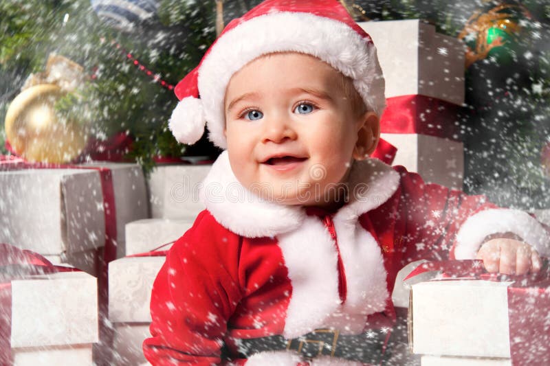 Little boy in Santa hat stock photo. Image of face, celebration - 36937520