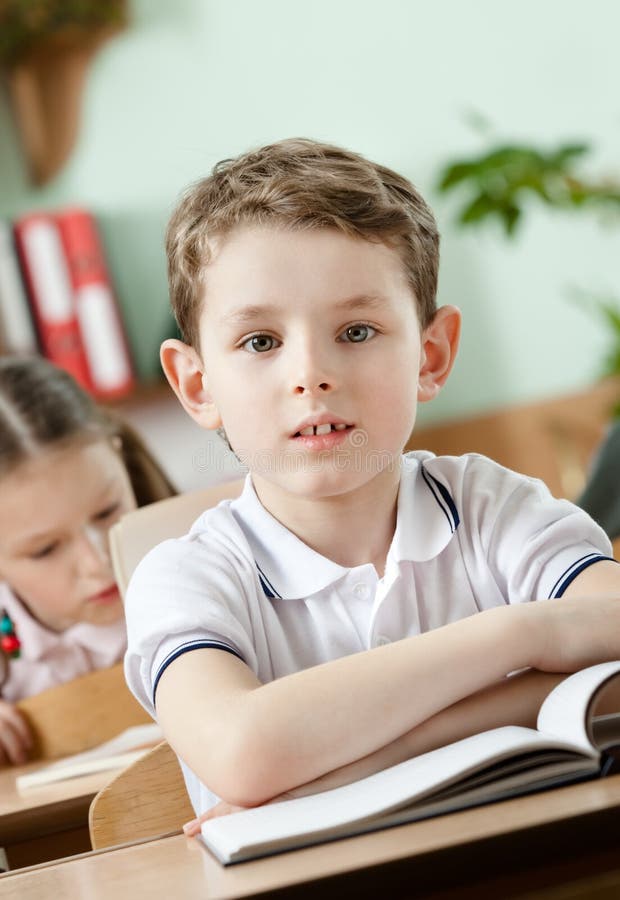 Little Boy is in the School Stock Image - Image of attractive, portrait ...