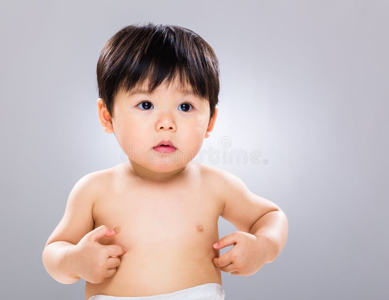 Little Boy Scratching Neck on Color Background. Stock Photo - Image of ...