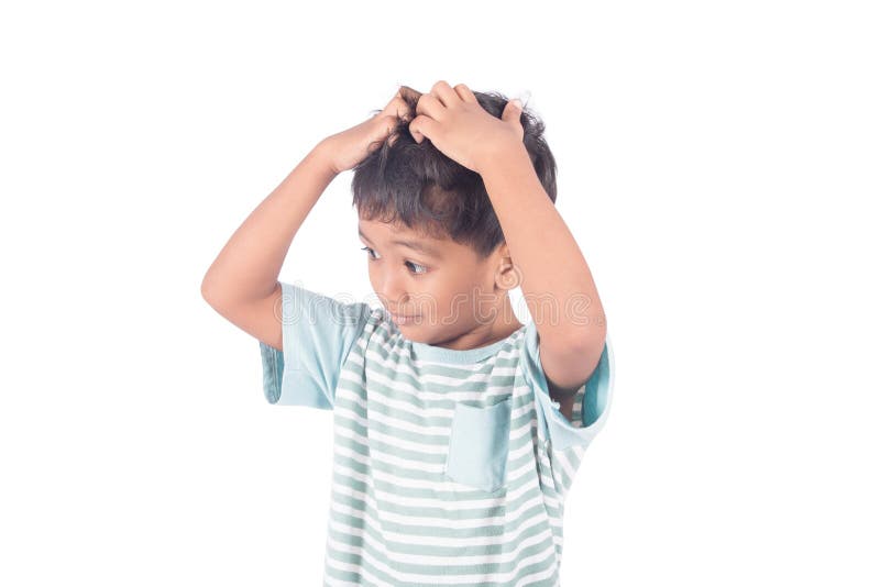 Little Boy Scratching on Head on White Background Stock Photo - Image ...