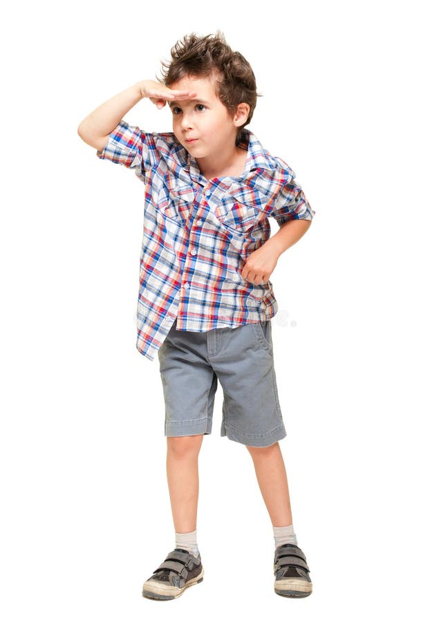 Little Boy Seeking with Visor Hand Stock Photo - Image of elementary ...