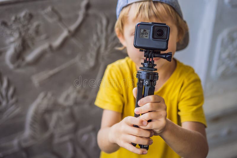 Little Boy Shoots a Video on an Action Camera Stock Photo - Image of ...