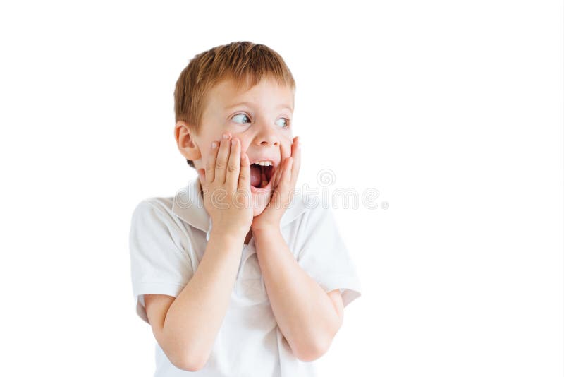 Little Boy Show Emotions on White Background Stock Photo - Image of ...