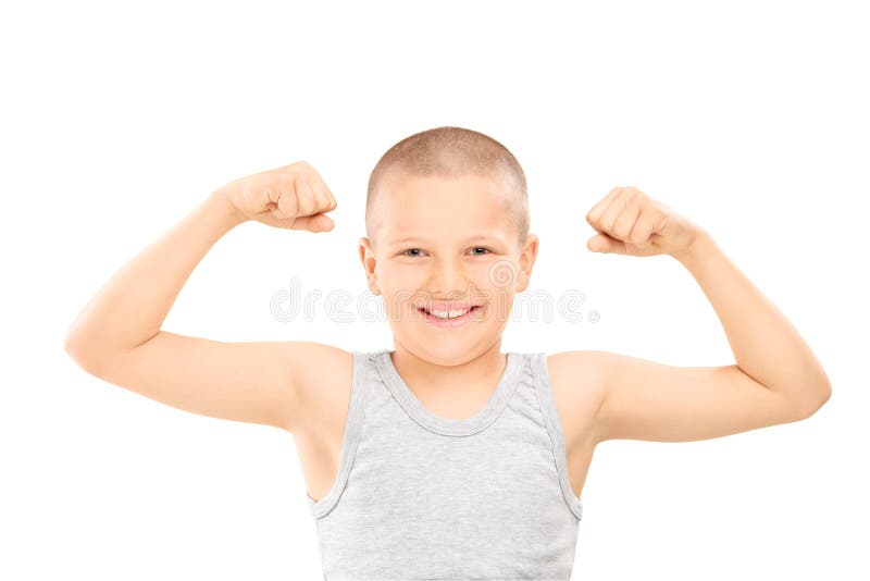 A kid showing his muscles stock image. Image of person - 30405327