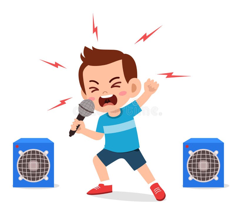 Little Boy Sing a Song on Stage and Screaming Stock Vector ...