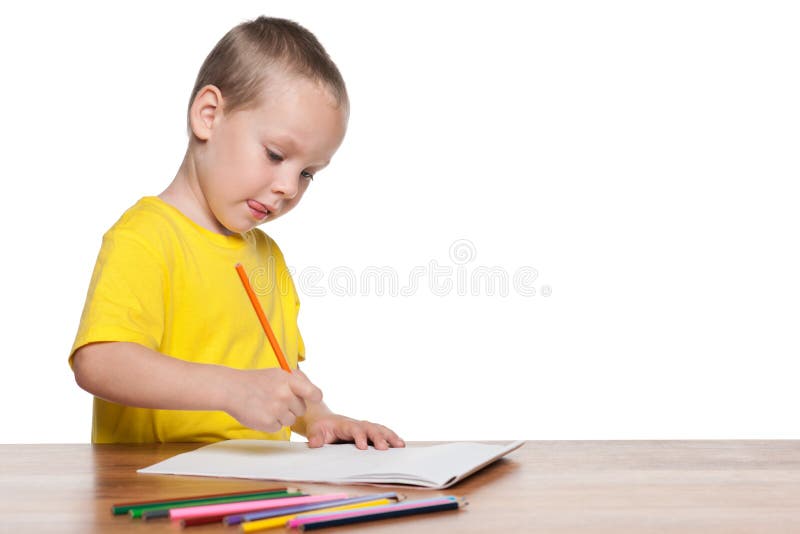 Two Children Write at the Desk Stock Image - Image of child, adorable ...