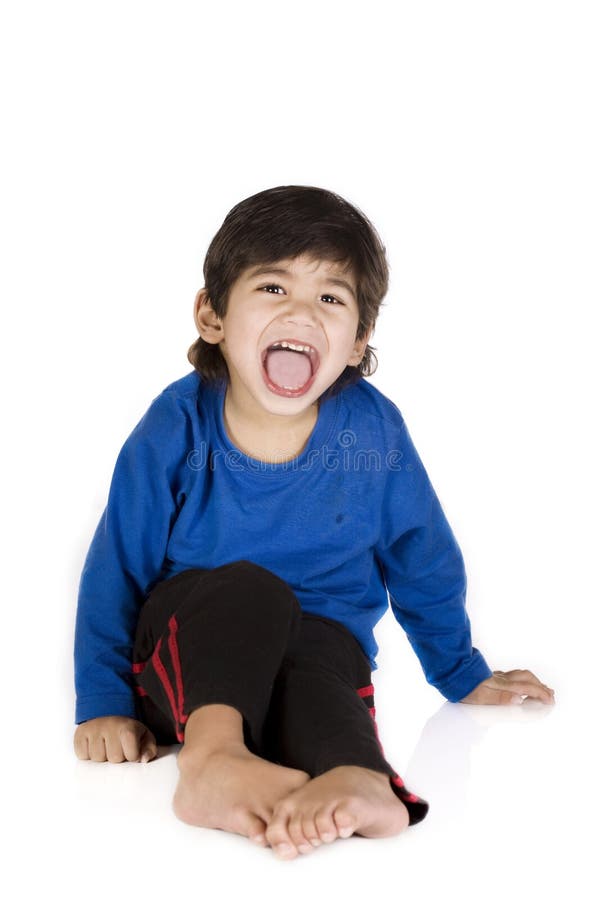 Little Boy Sitting, Isolated Stock Image - Image of male, blue: 12763971