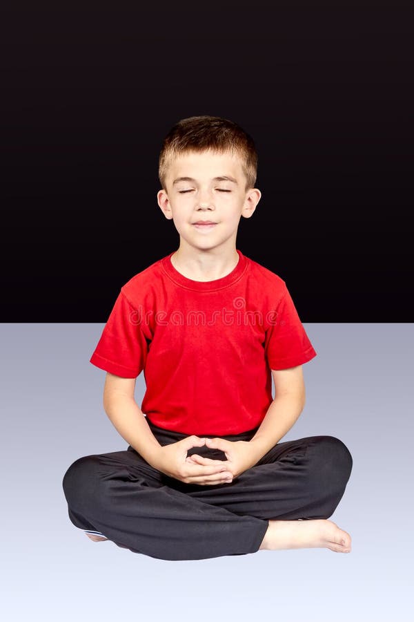 Little Boy Sitting in Meditation Pose Stock Photo - Image of style ...