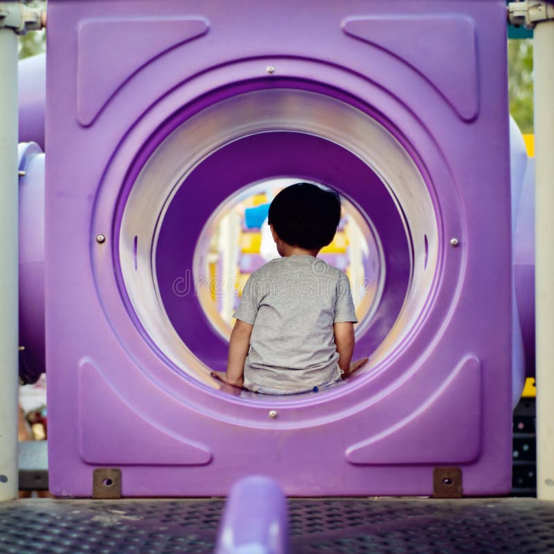 Little Boy Sitting in the Tunnel Stock Image - Image of preschool ...