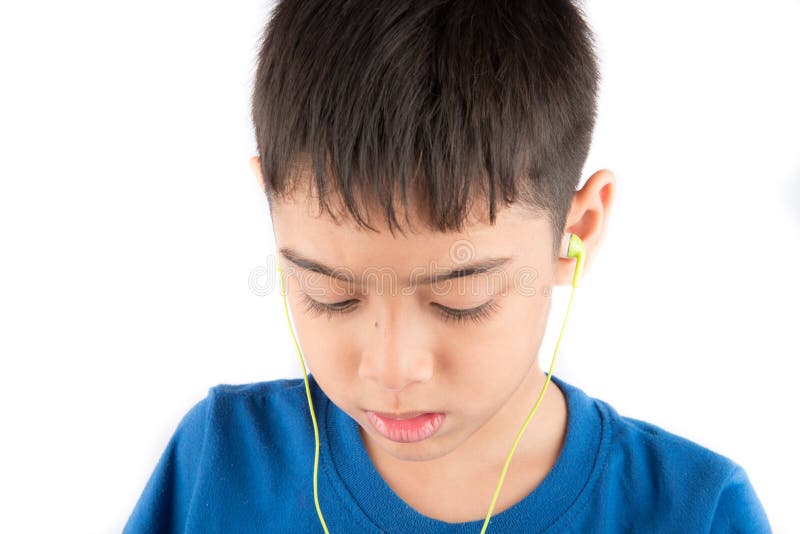 Little Boy with Headset Doing Home Work in the Room Stock Image - Image ...