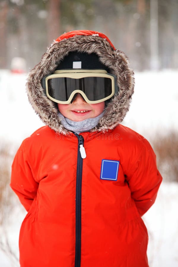 Little Boy with Snowboard Goggles Stock Image - Image of face, look ...