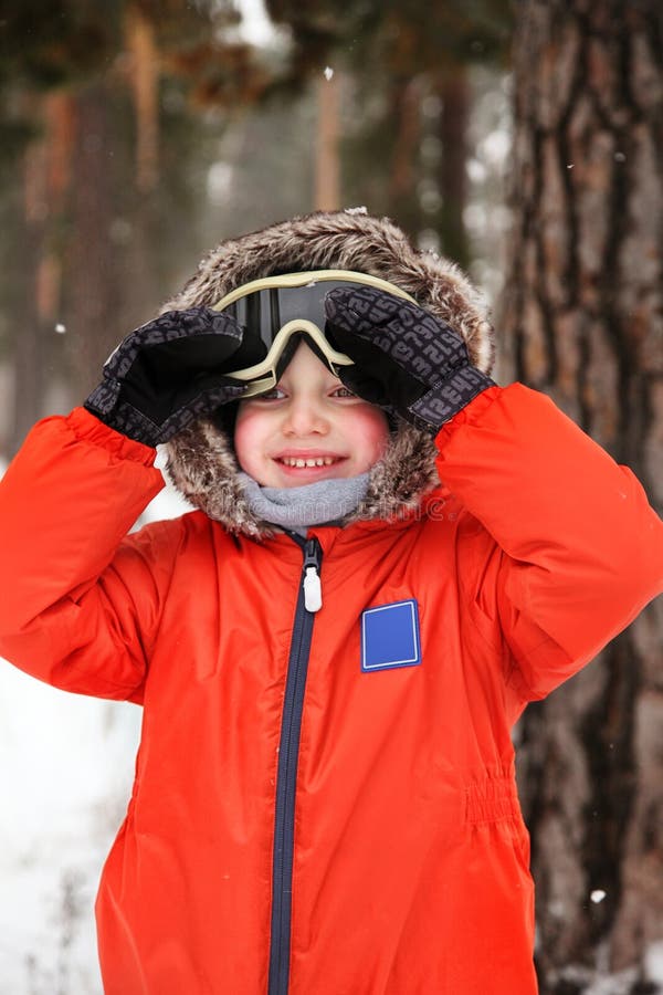 Little Boy with Snowboard Goggles Stock Photo - Image of colors, boots ...