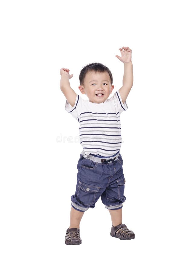 Little Boy Stand and Raise Hands Up Stock Image - Image of hand, stand ...