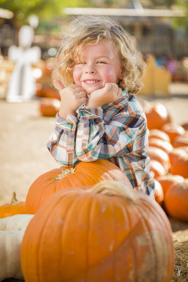 Little Boy Standing in a Rustic Ranch Setting at the Pumpkin Patch ...