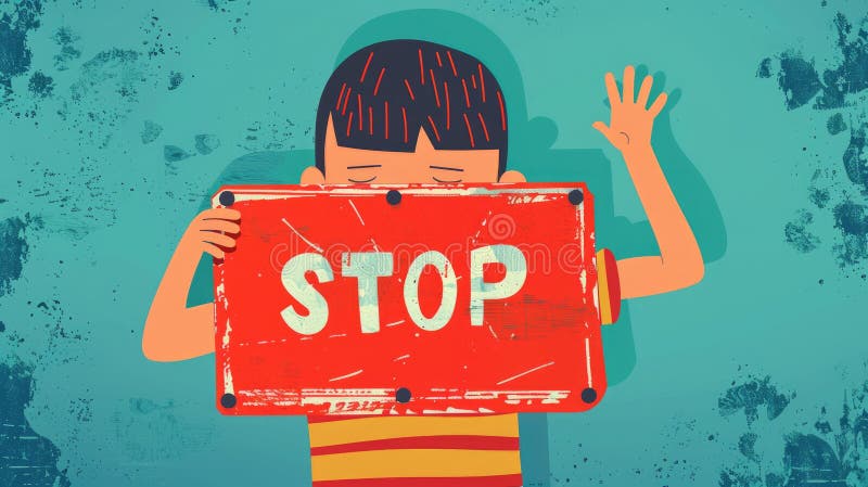 Little Boy with Stop Sign in Front of His Face AI Generated Stock ...