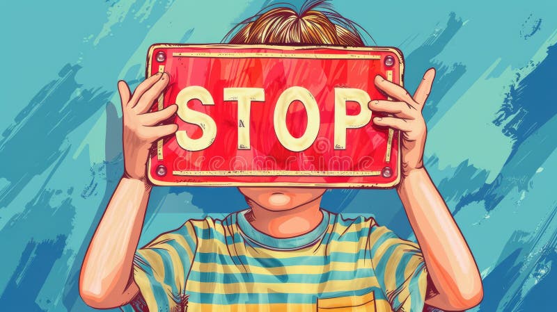 Little Boy with Stop Sign in Front of His Face AI Generated Stock Photo ...