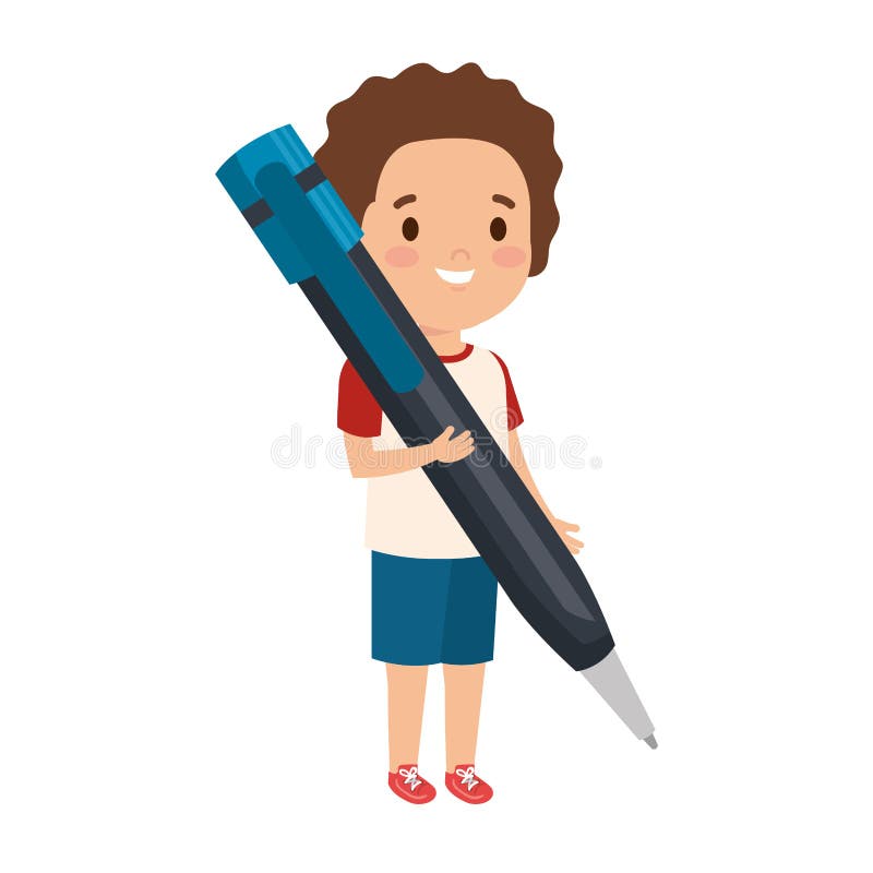 Little Boy Student with Pen Stock Vector - Illustration of joyful ...