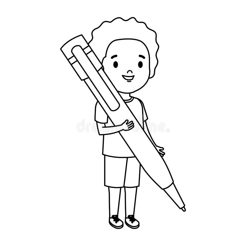 Little Boy Student with Pen Stock Vector - Illustration of schoolbag ...