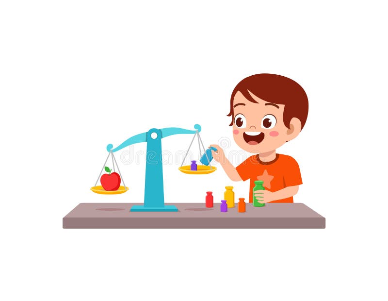 Little Boy Study about Weighing Scale To Balance Object Stock Vector ...