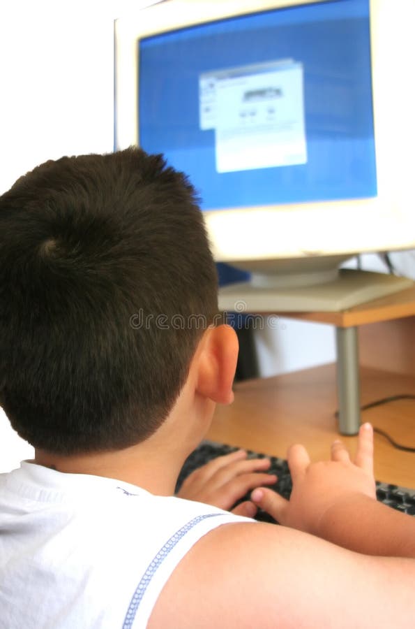 Beautiful Little Girl Working on Laptop Computer Stock Image - Image of ...